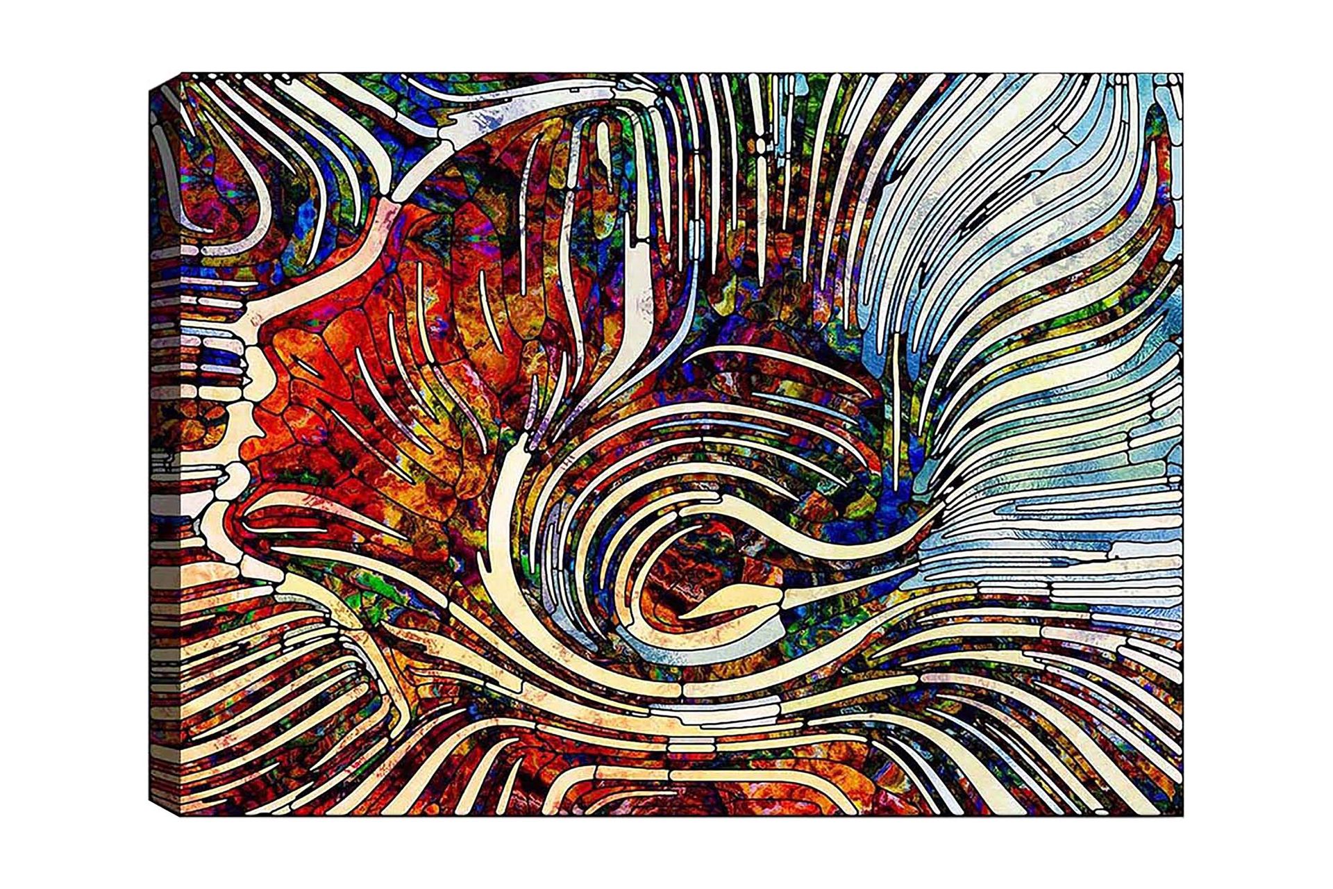 Lærred 70x100 cm - Abstrakt komposition med flydende linjer og farvede ...