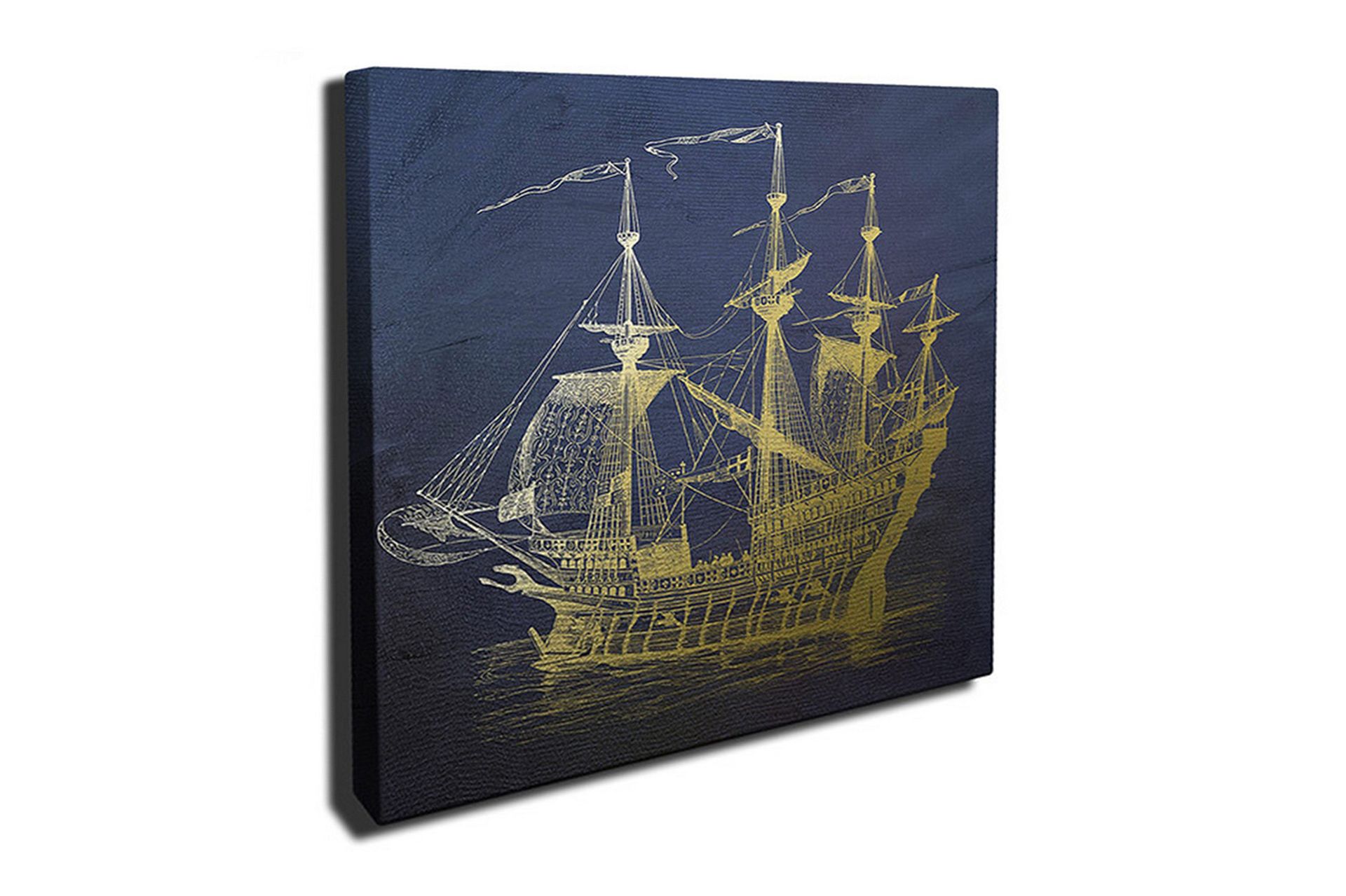 Lærredstryk 45x45 cm - Skib i guld mod en mørkeblå baggrund Mørkeblå ...