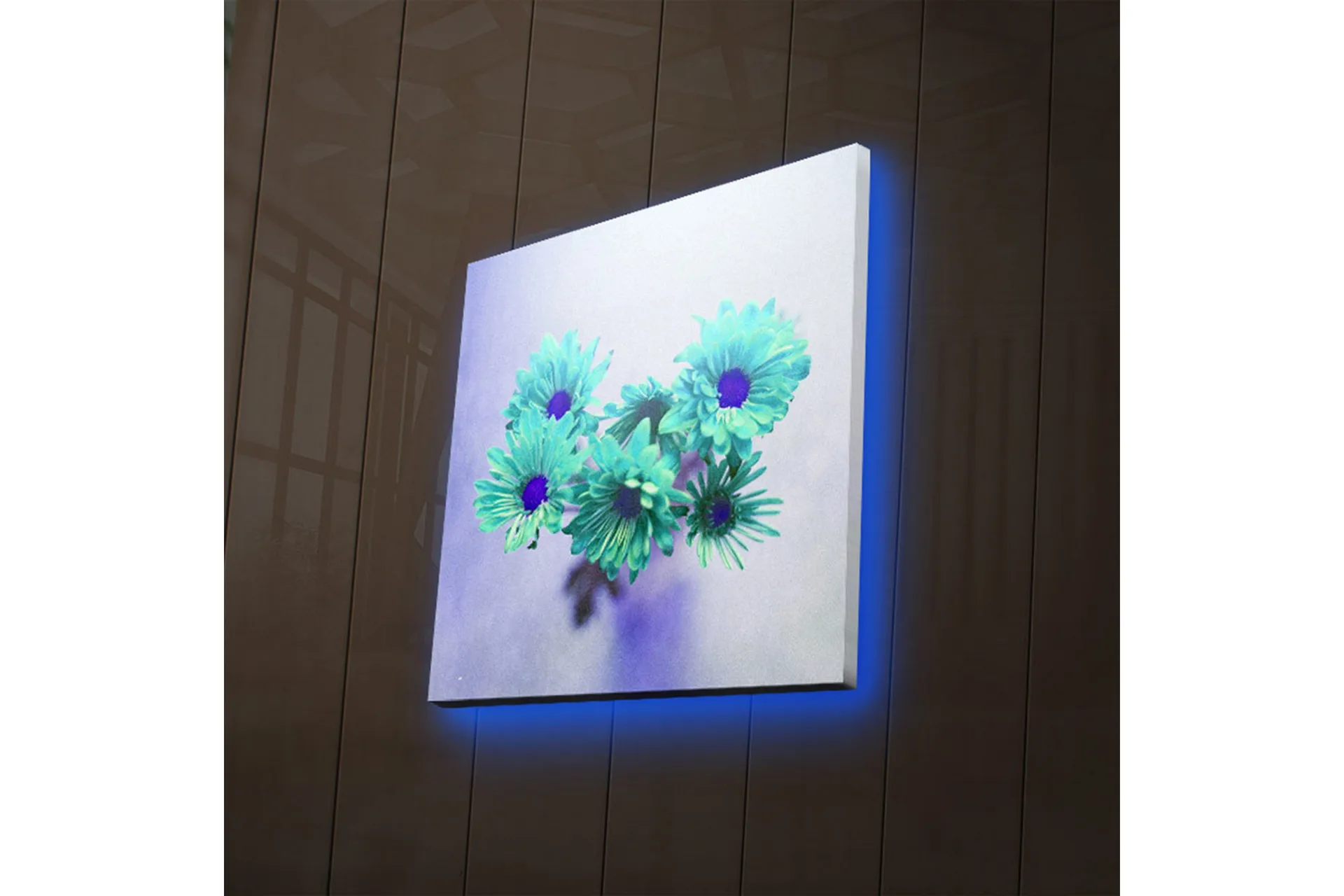 Lærredstryk med LED-belysning 28x28 cm - Farverig blomsterbuket i ...