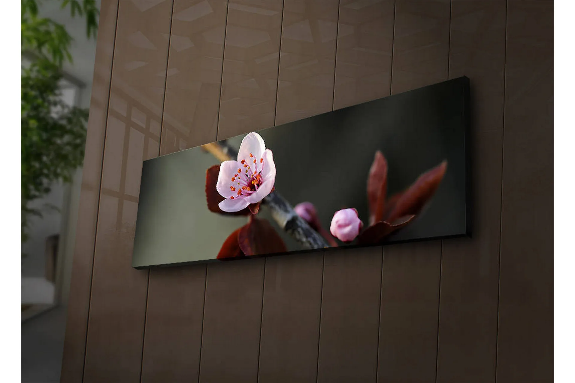 Lærredstryk med LED-belysning 30x90 cm - Smuk blomst med lyserøde ...