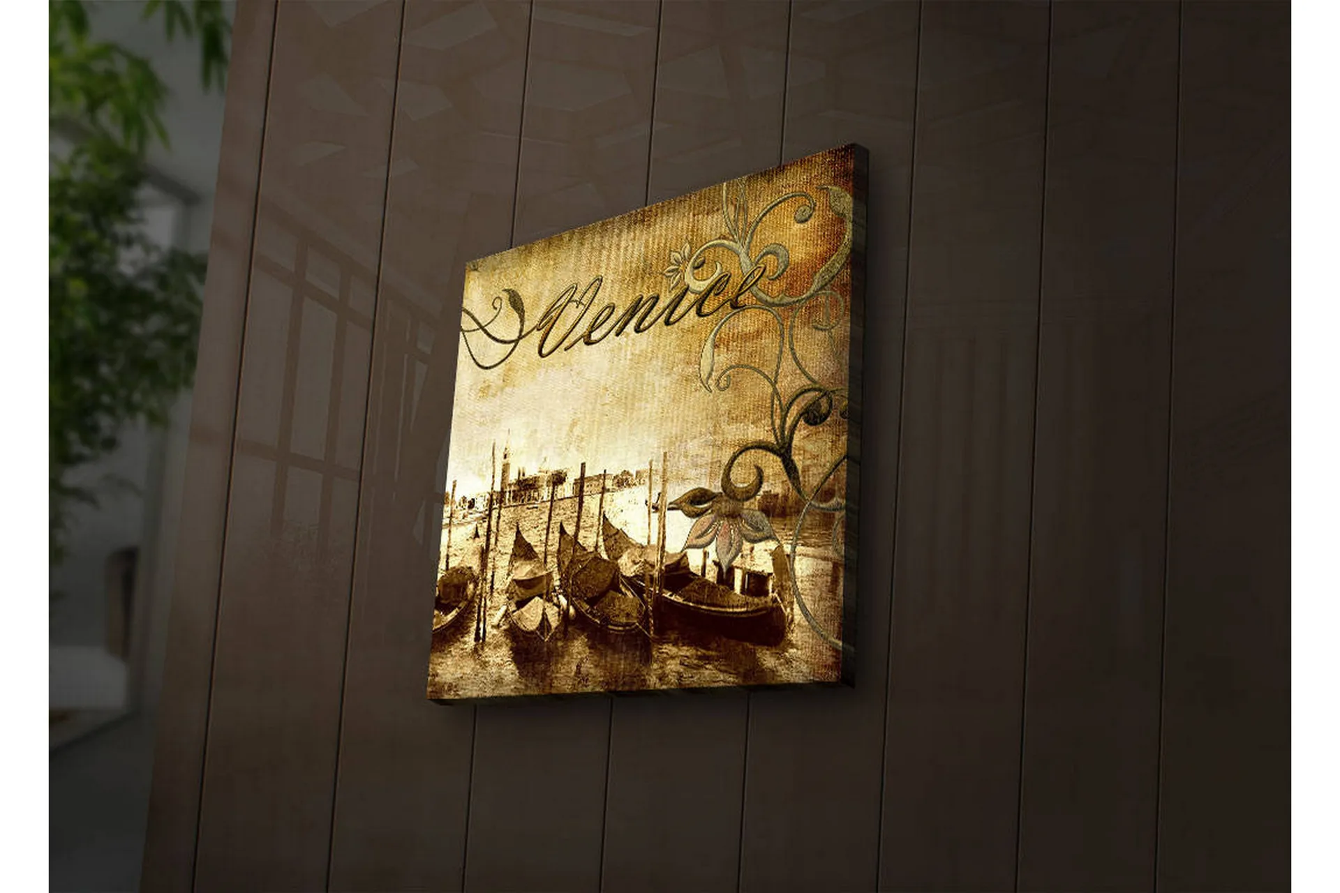 Lærredstryk med LED-belysning 40x40 cm - Nostalgisk udsigt over ...