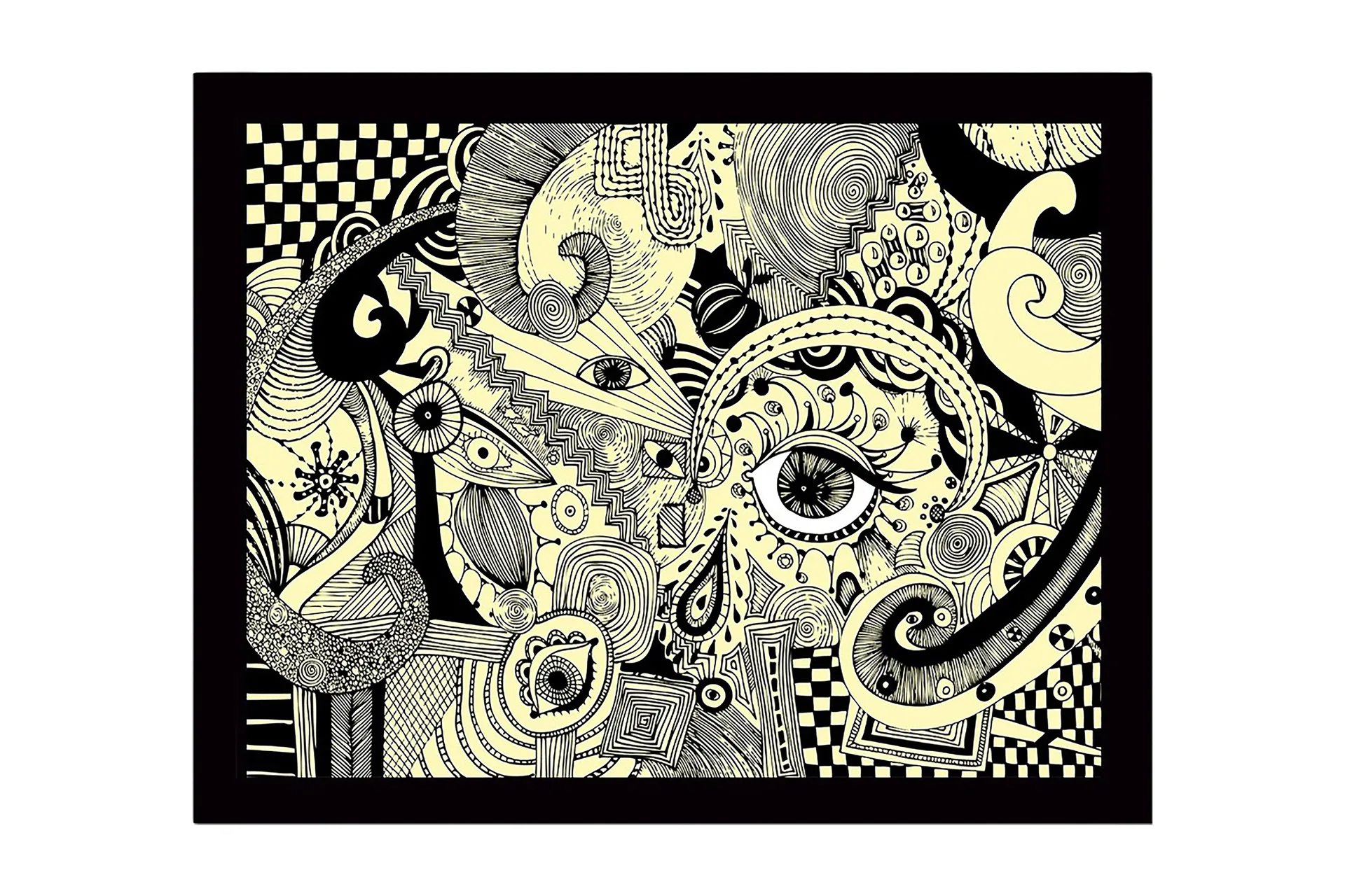 Indrammet lærred i træ - 41x56 cm - Abstrakt komposition med øjne og ...