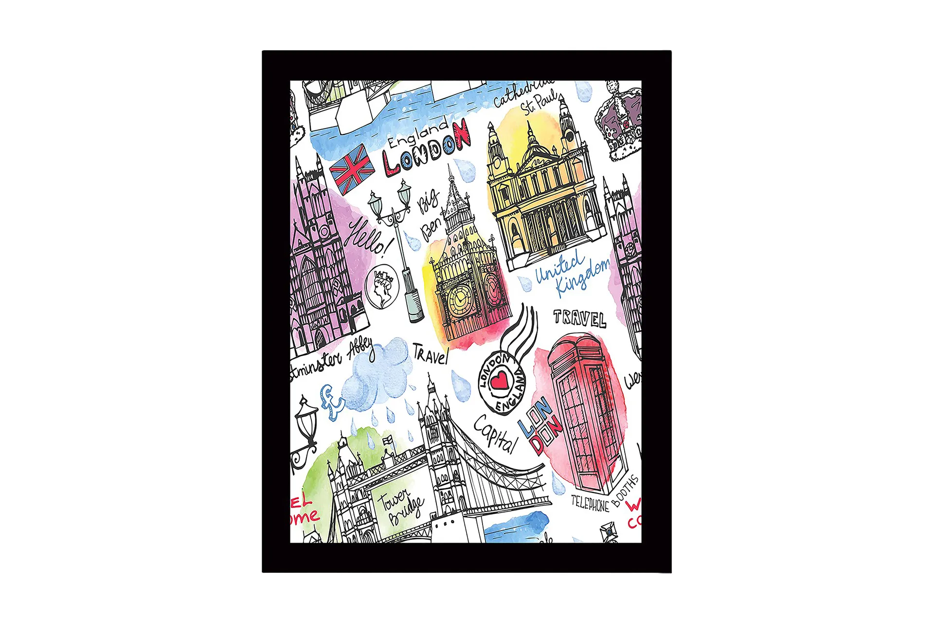 Indrammet trælærredstryk - 41x56 cm - Illustreret kort over London med ...