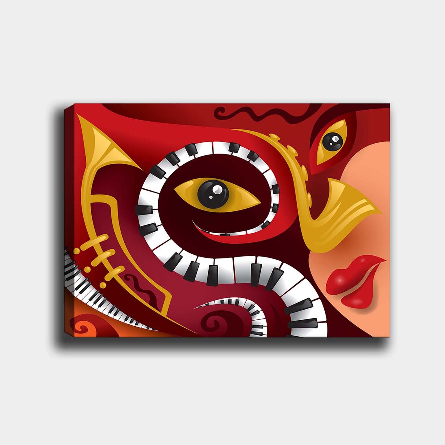 Lærred 70x100 cm - Farverig og abstrakt komposition, der kombinerer musikalske elementer med ...