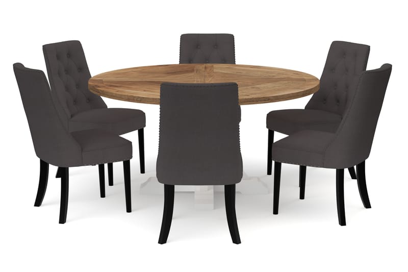 Lyon Spisebord 150 cm Rundt med 6st Averyn Spisebordsstole ...