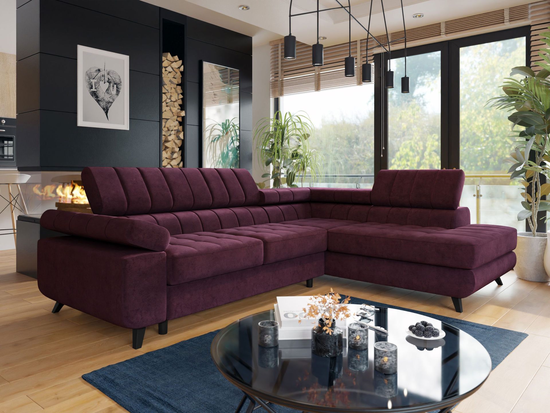 Amshyttan Sovesofa med chaiselong 4-personers Lilla - Møbler | Trademax