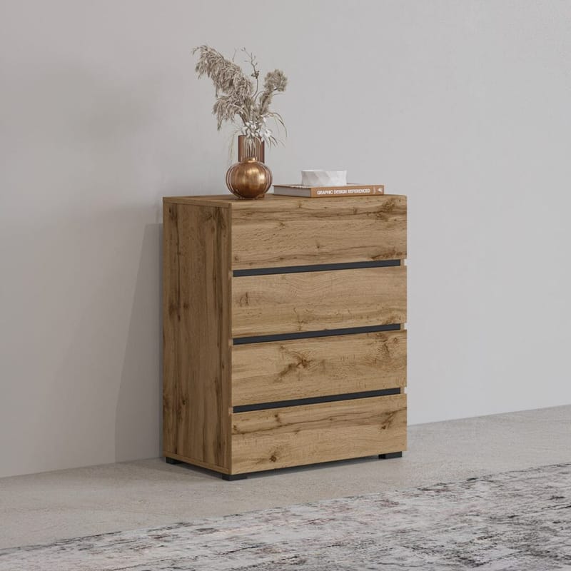 Kommode Cross med 4 skuffer Wotan Eg - Opbevaring | Trademax