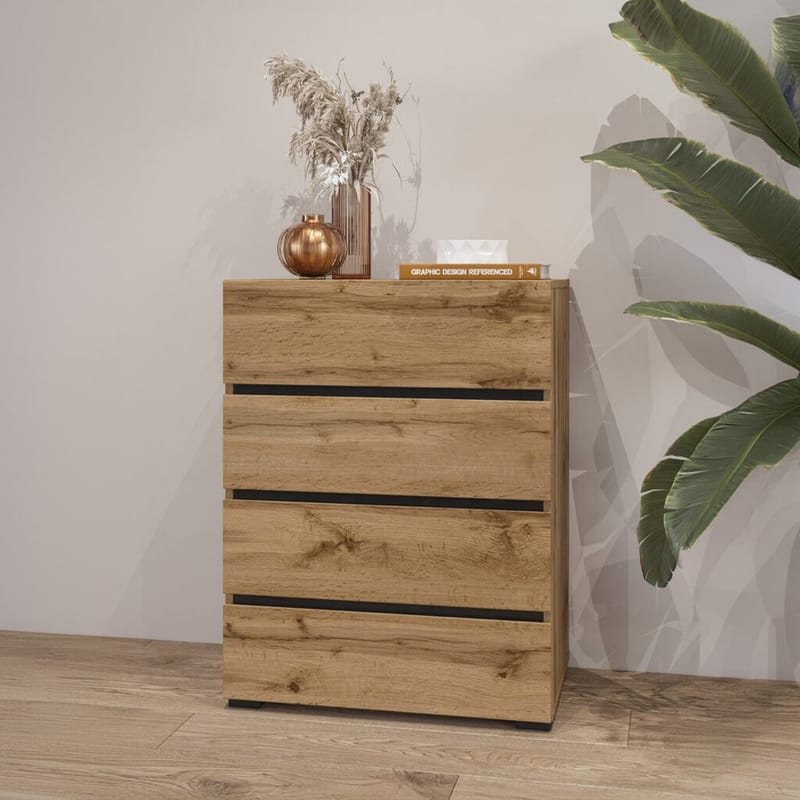 Kommode Cross med 4 skuffer Wotan Eg - Opbevaring | Trademax