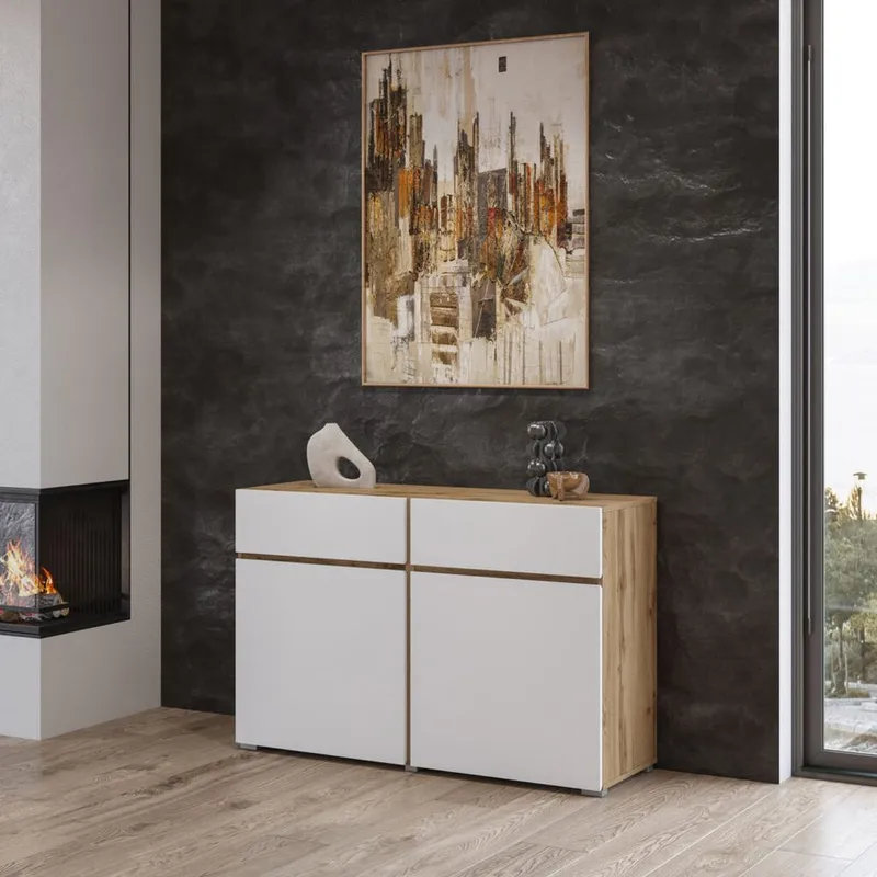 Skænk Cross 2 Døre med 2 Skuffer Hvid - Opbevaring | Trademax